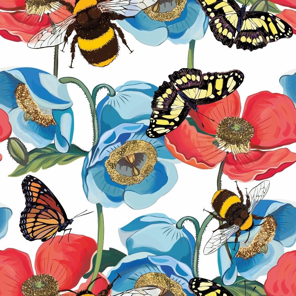 Mönstrad trikå 145 cm - Humla - Makaonfjaril - Vit - 199 kr / m ...